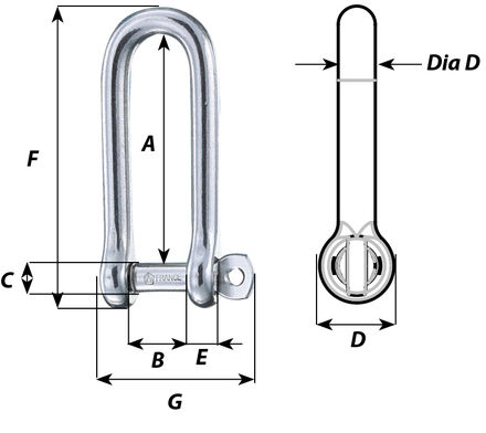 Captive pin long D shackle - Dia 8 mm | Wichard Marine